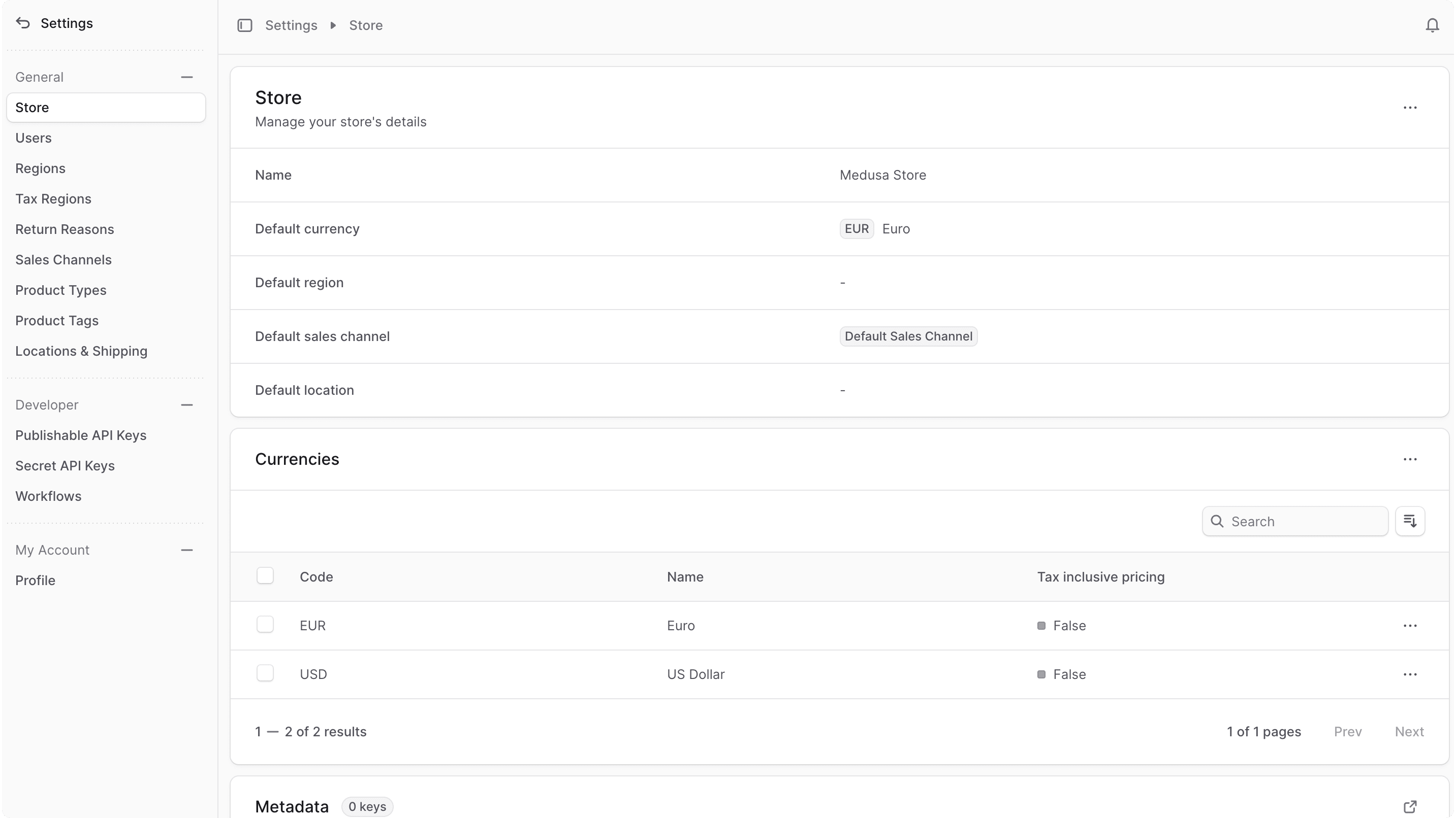 Settings in Medusa Admin - Medusa Admin User Guide